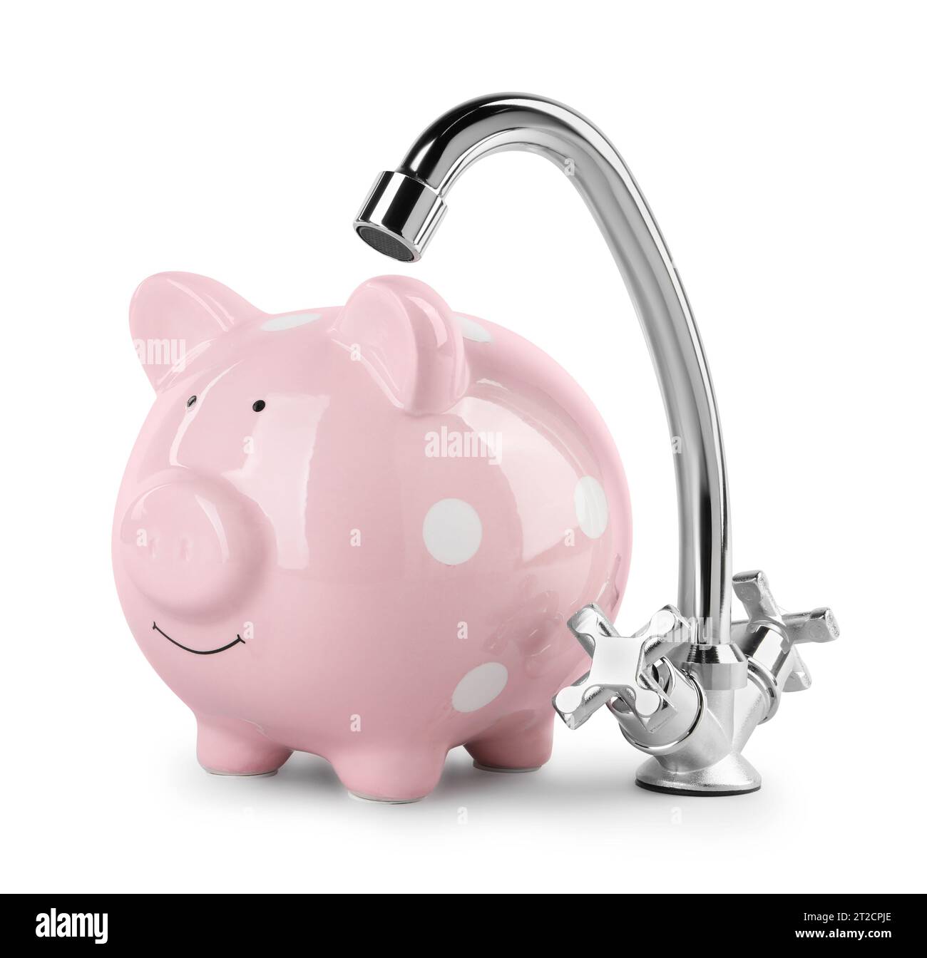Water scarcity concept. Piggy bank and tap isolated on white Stock ...