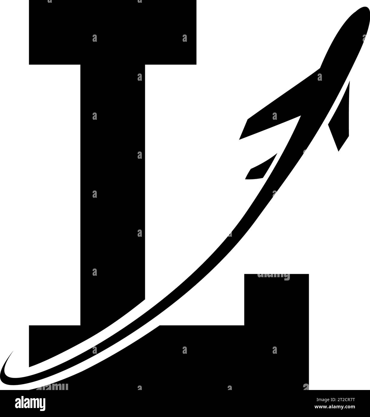 Black Antique Letter L Icon with an Airplane on a White Background ...