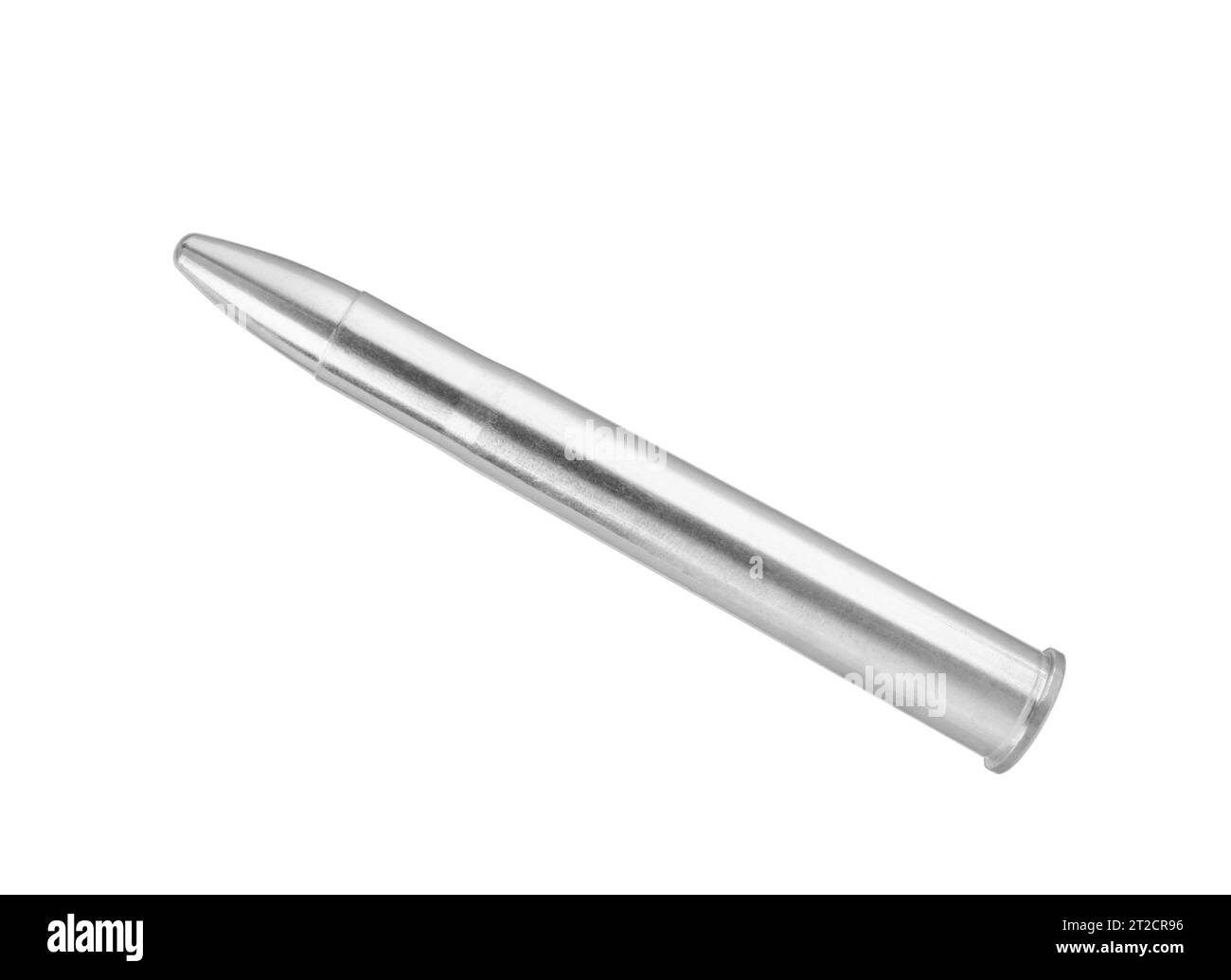 One bullet isolated on white, top view. Military ammunition Stock Photo ...