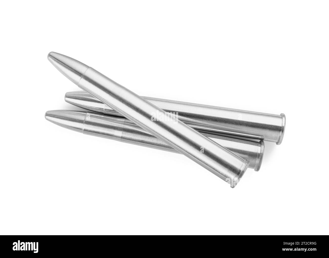 Metal bullets isolated on white, top view. Military ammunition Stock ...