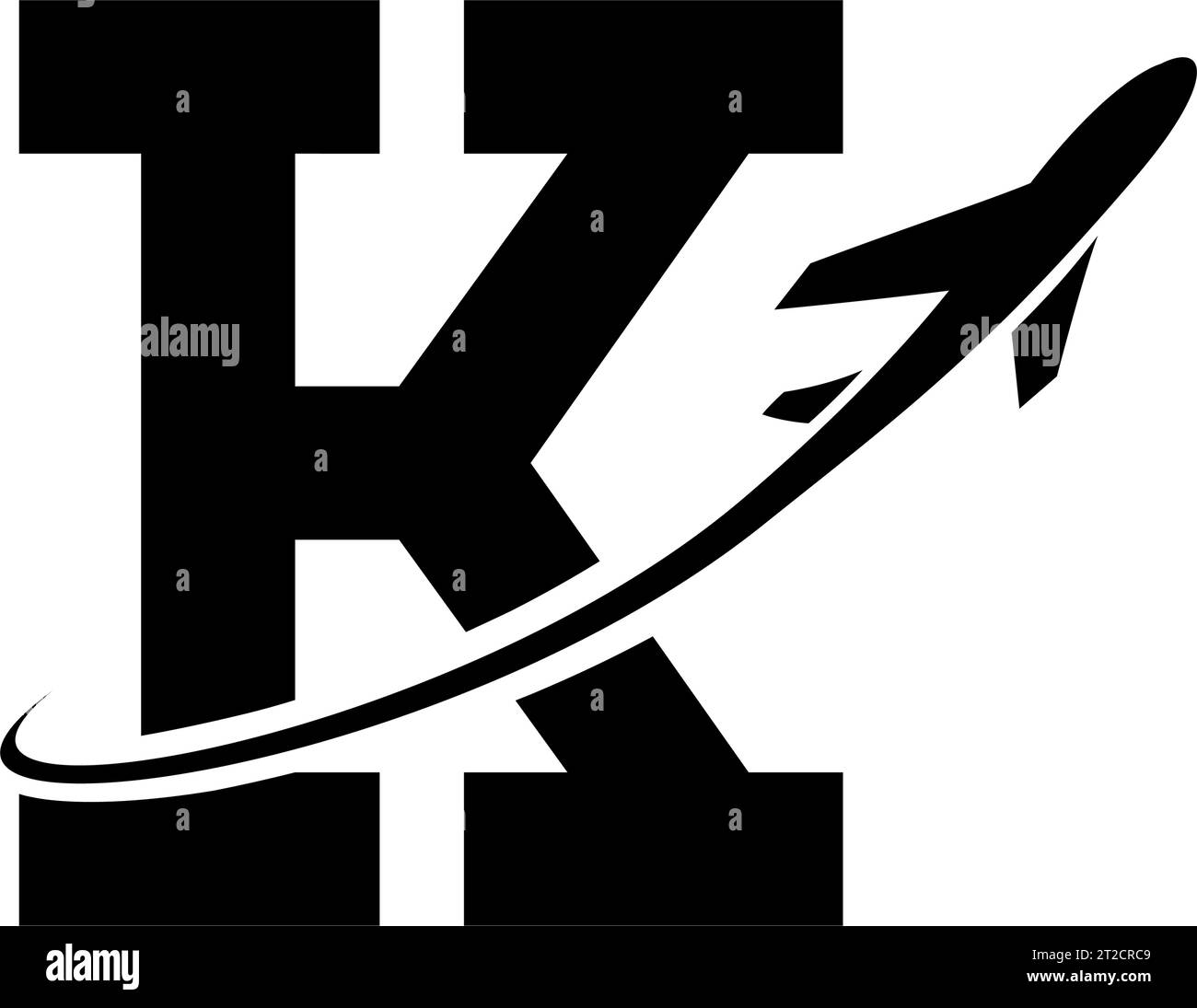 Black Antique Letter K Icon with an Airplane on a White Background ...
