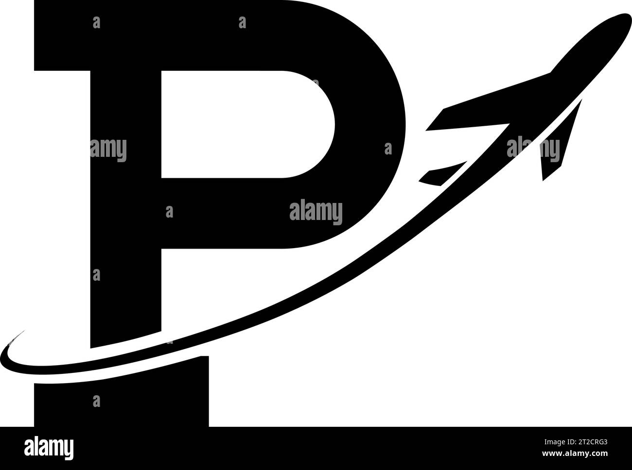 Black Antique Letter P Icon with an Airplane on a White Background ...