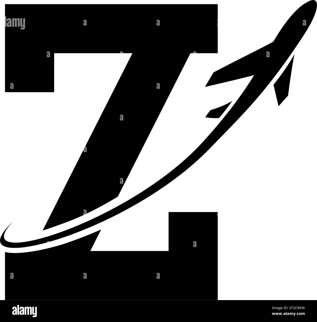 Black Antique Letter Z Icon with an Airplane on a White Background ...