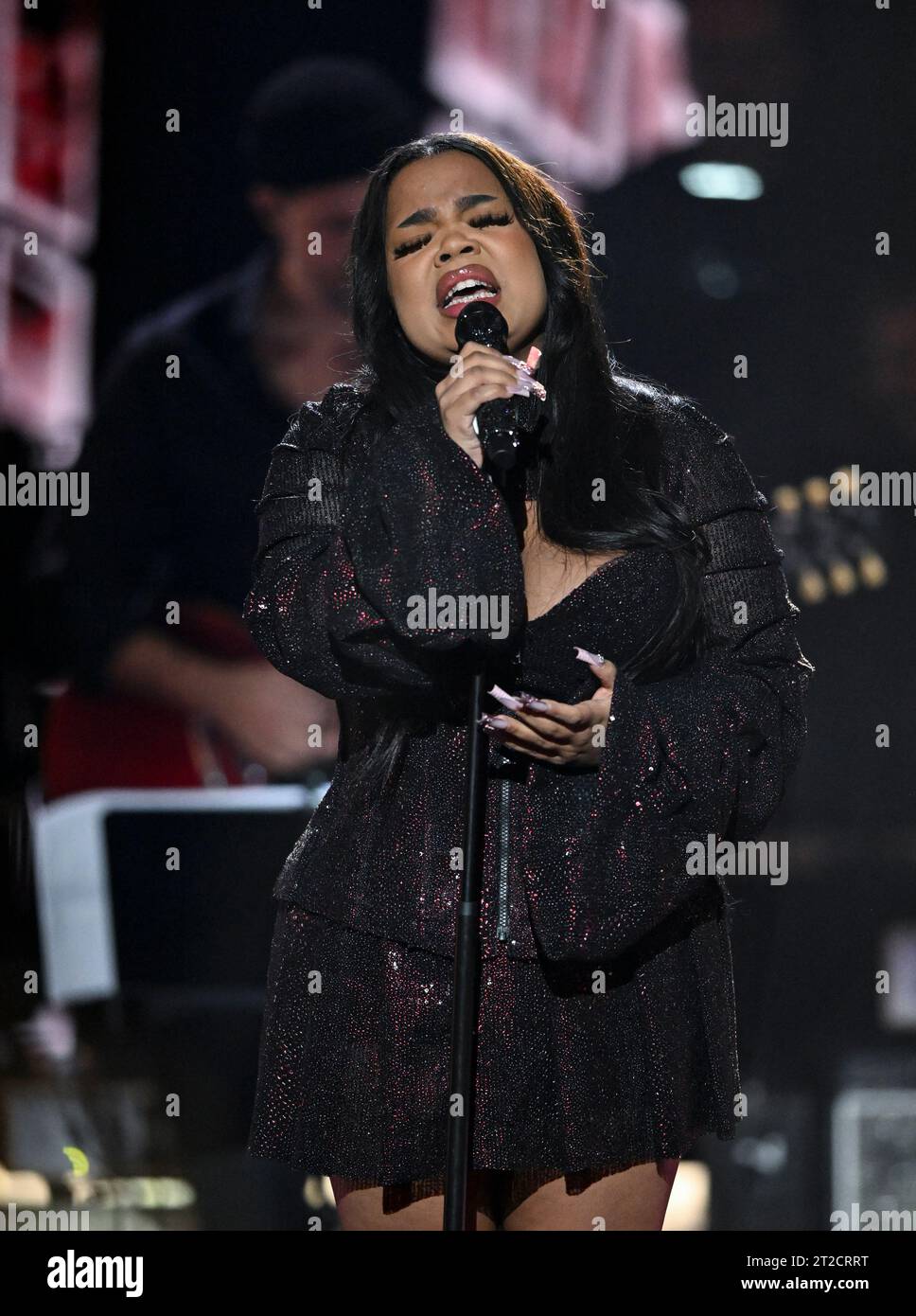 Leipzig, Germany. 18th Oct, 2023. German singer Zoe Wees performs in ...