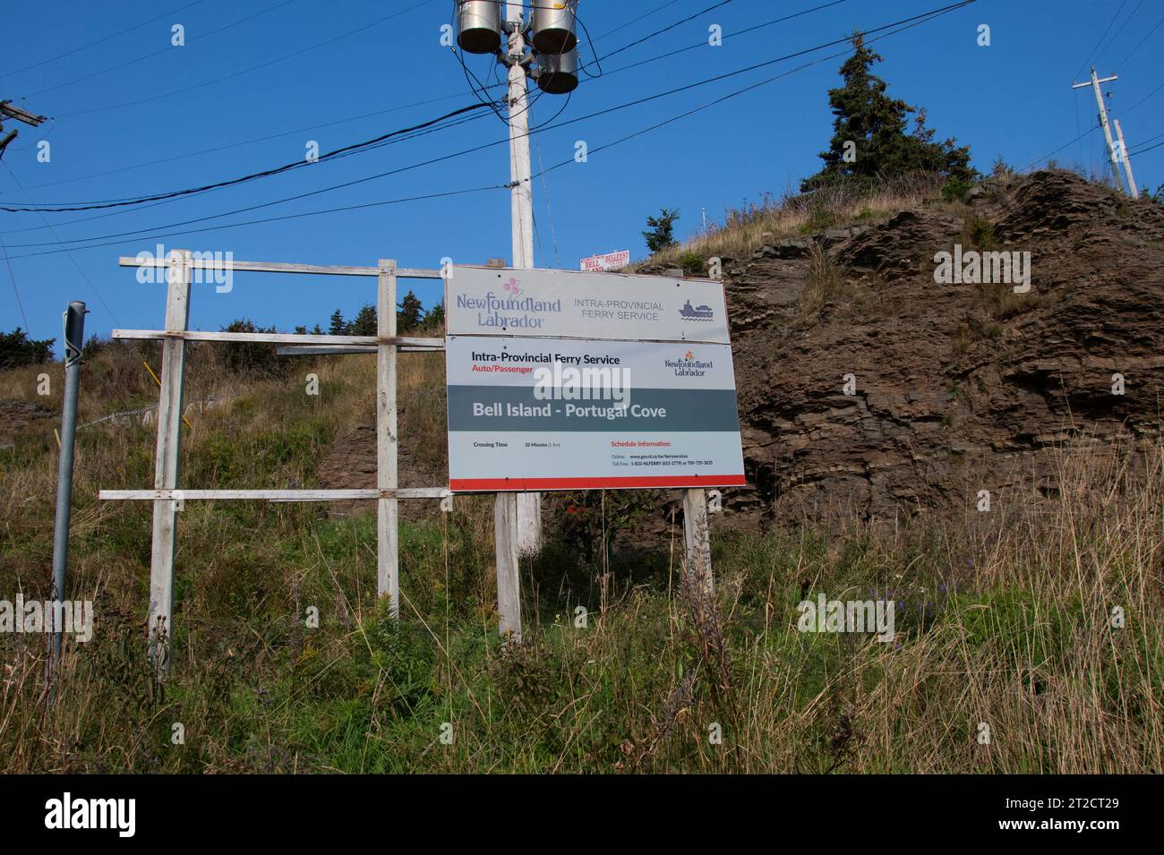 Intra-provincial ferry service sign on Bell Island, Newfoundland ...