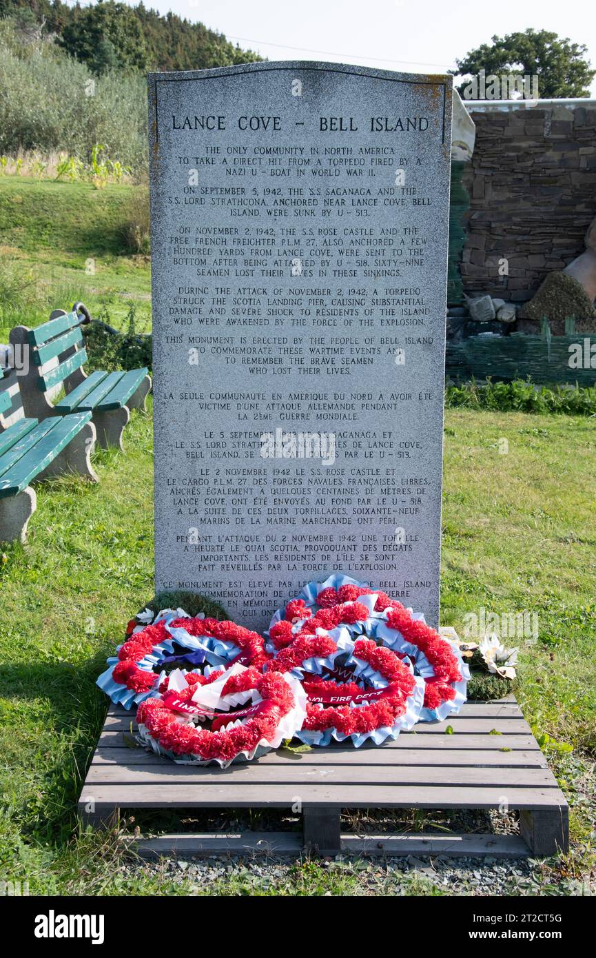 History on monument at Seaman's Memorial in Lance Cove on Bell Island ...