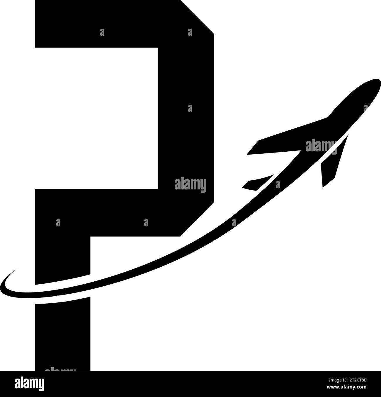 Black Futuristic Letter P Icon with an Airplane on a White Background ...