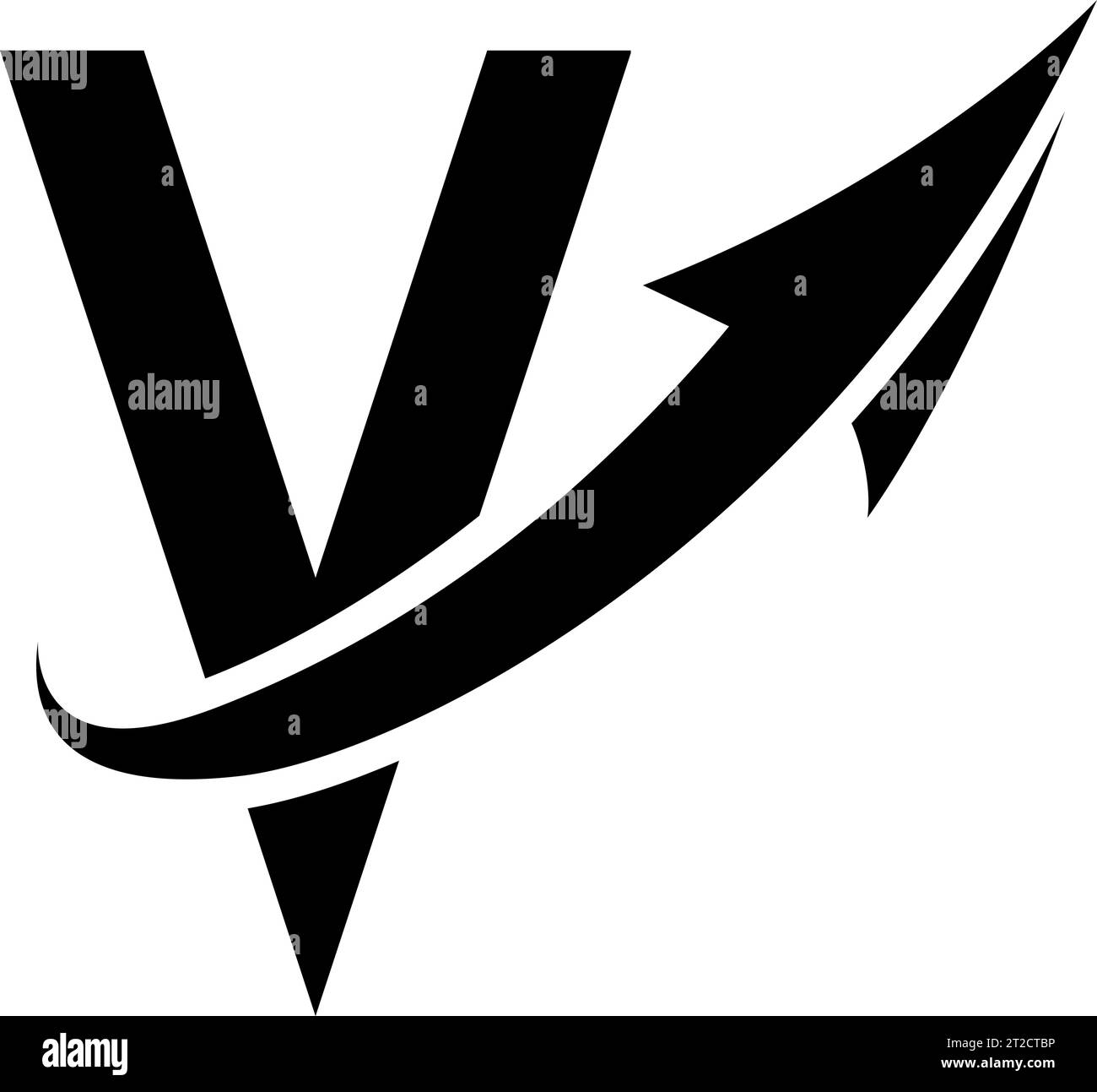 Black Futuristic Letter V Icon with an Arrow on a White Background ...
