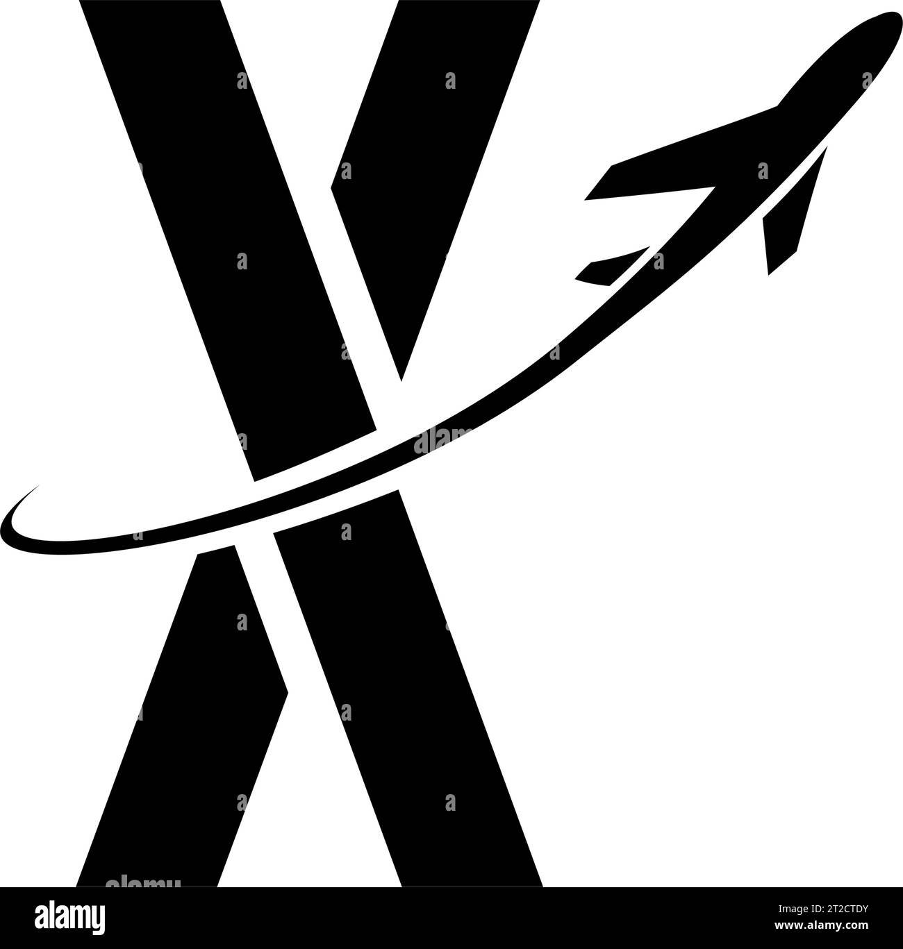 Black Futuristic Letter X Icon with an Airplane on a White Background ...