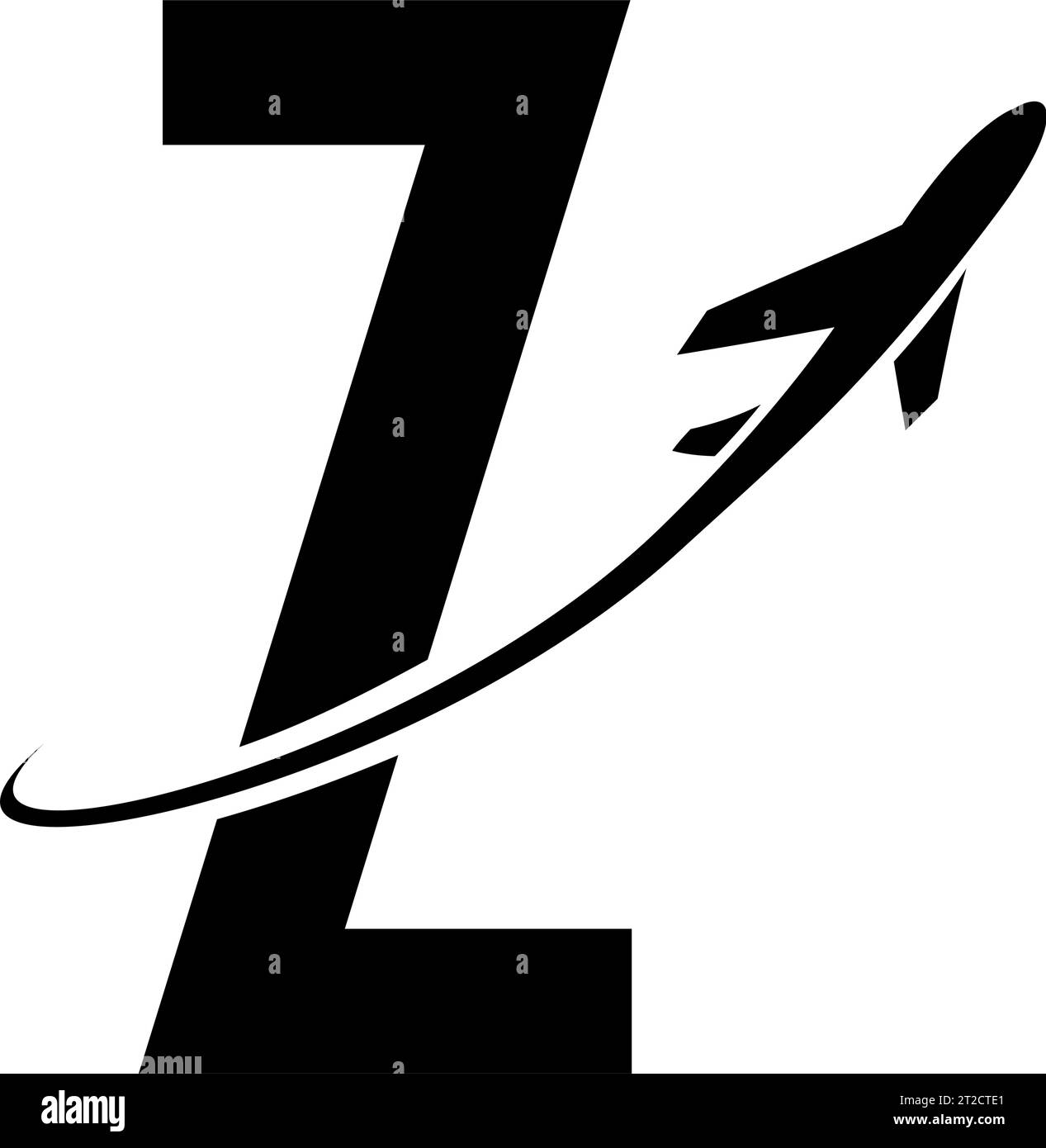 Black Futuristic Letter Z Icon with an Airplane on a White Background ...