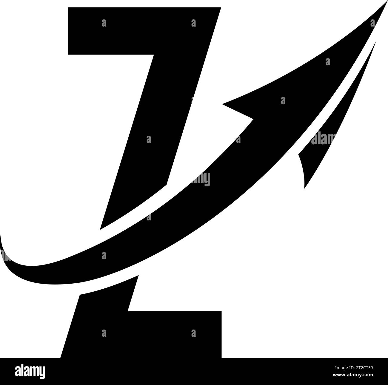Black Futuristic Letter Z Icon with an Arrow on a White Background ...