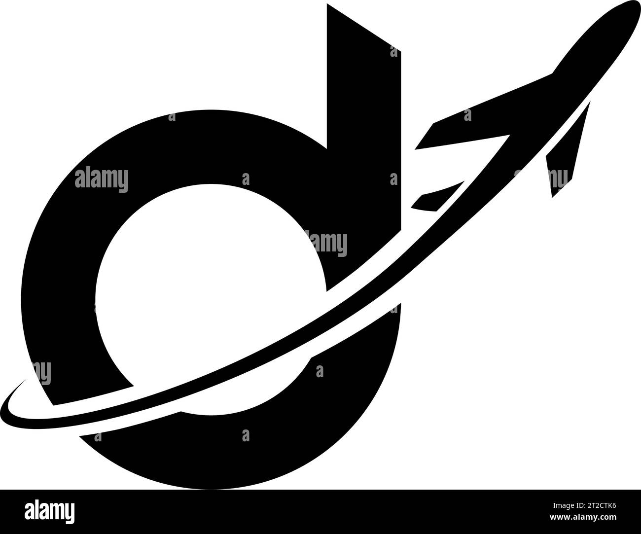 Black Lowercase Letter D Icon with an Airplane on a White Background ...