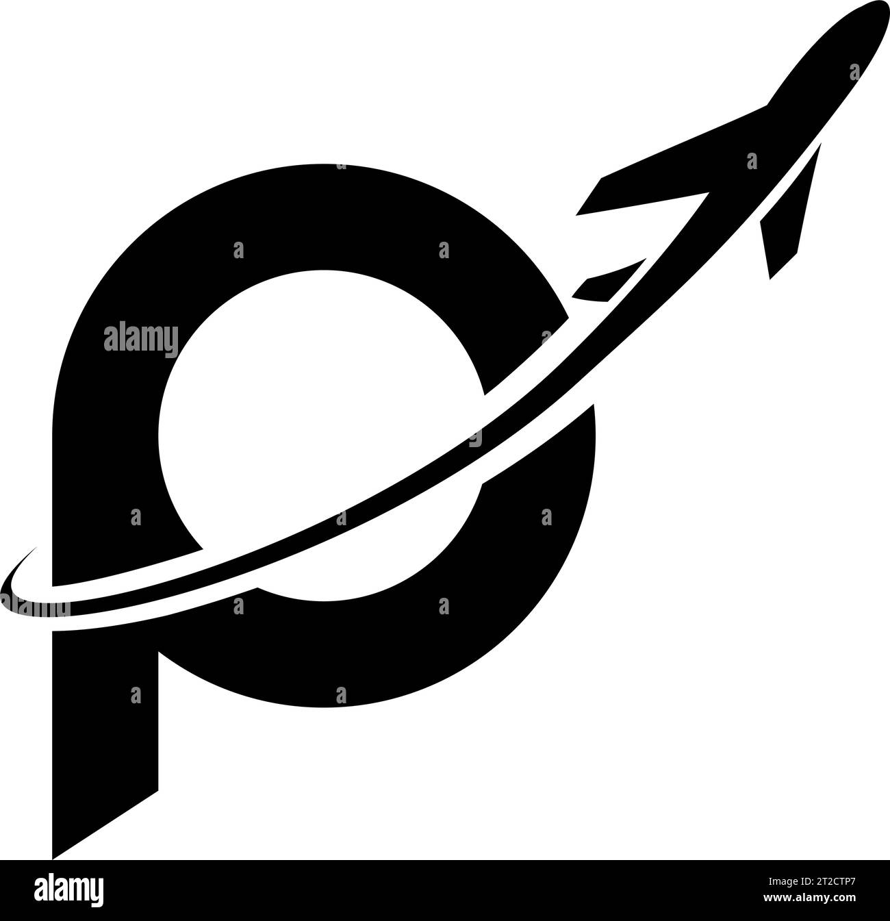 Black Lowercase Letter P Icon with an Airplane on a White Background ...