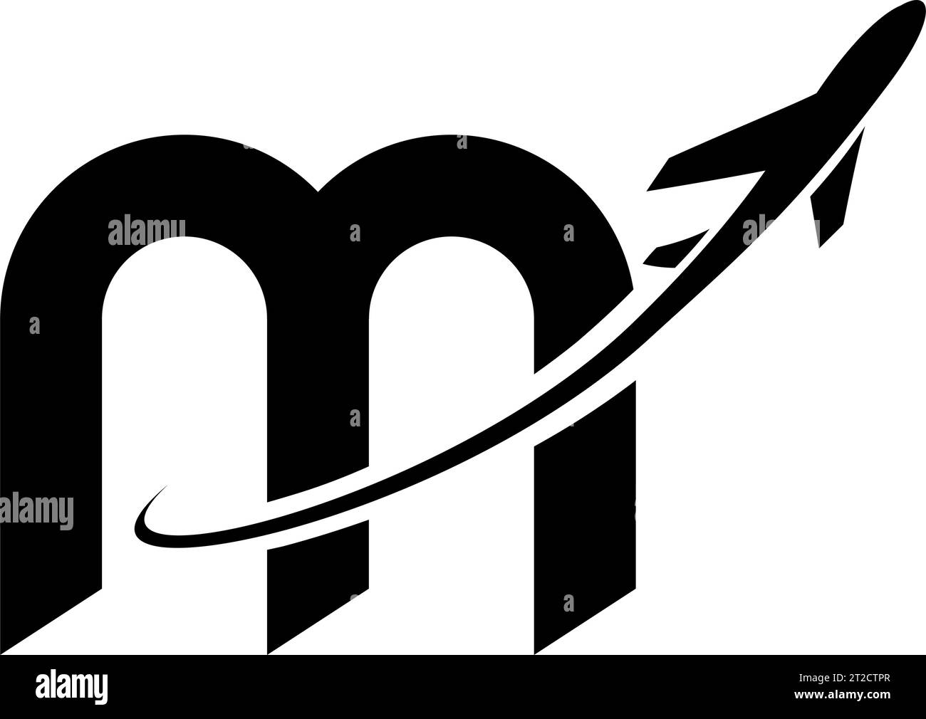 Black Lowercase Letter M Icon with an Airplane on a White Background ...