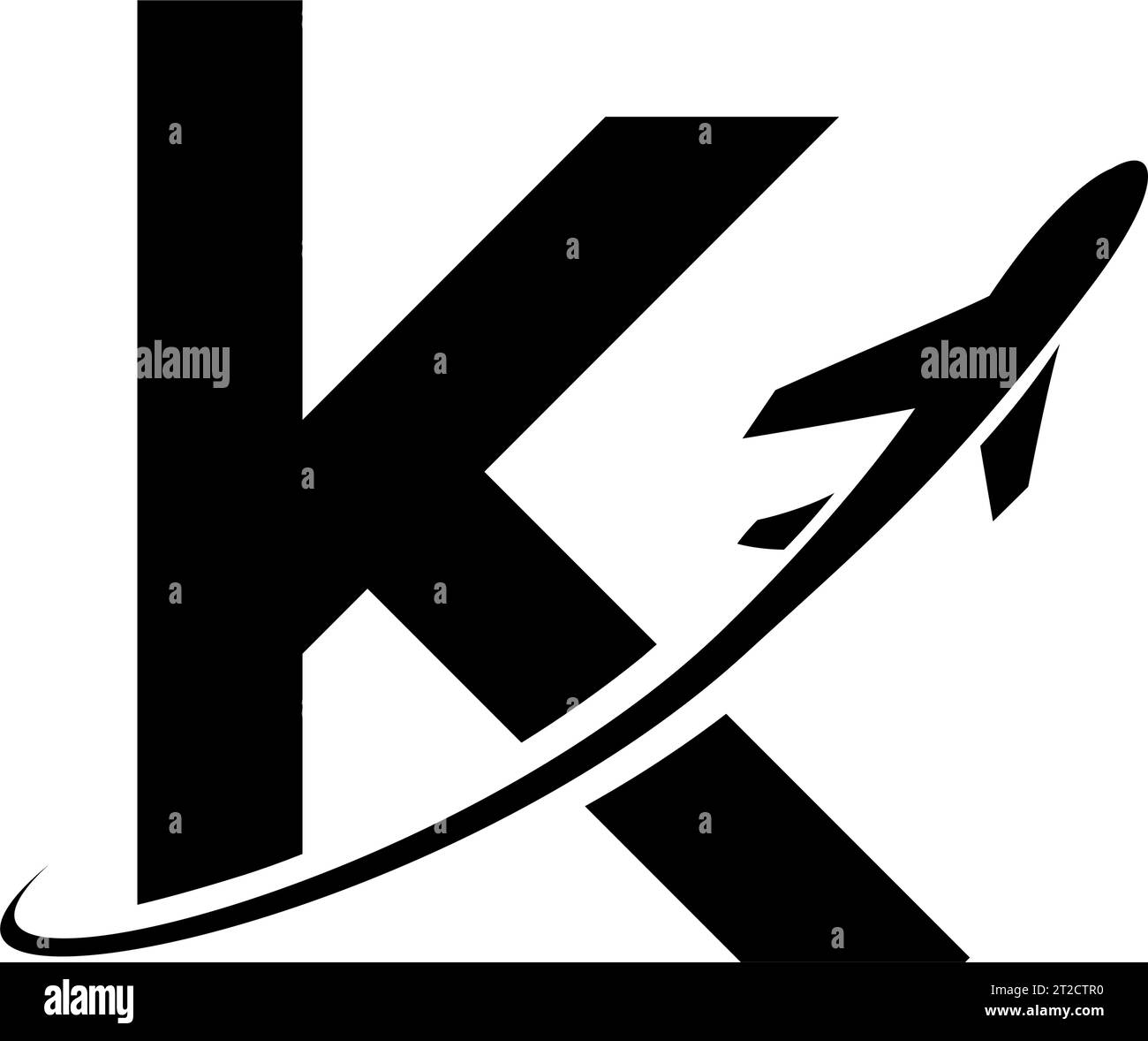 Black Lowercase Letter K Icon with an Airplane on a White Background ...