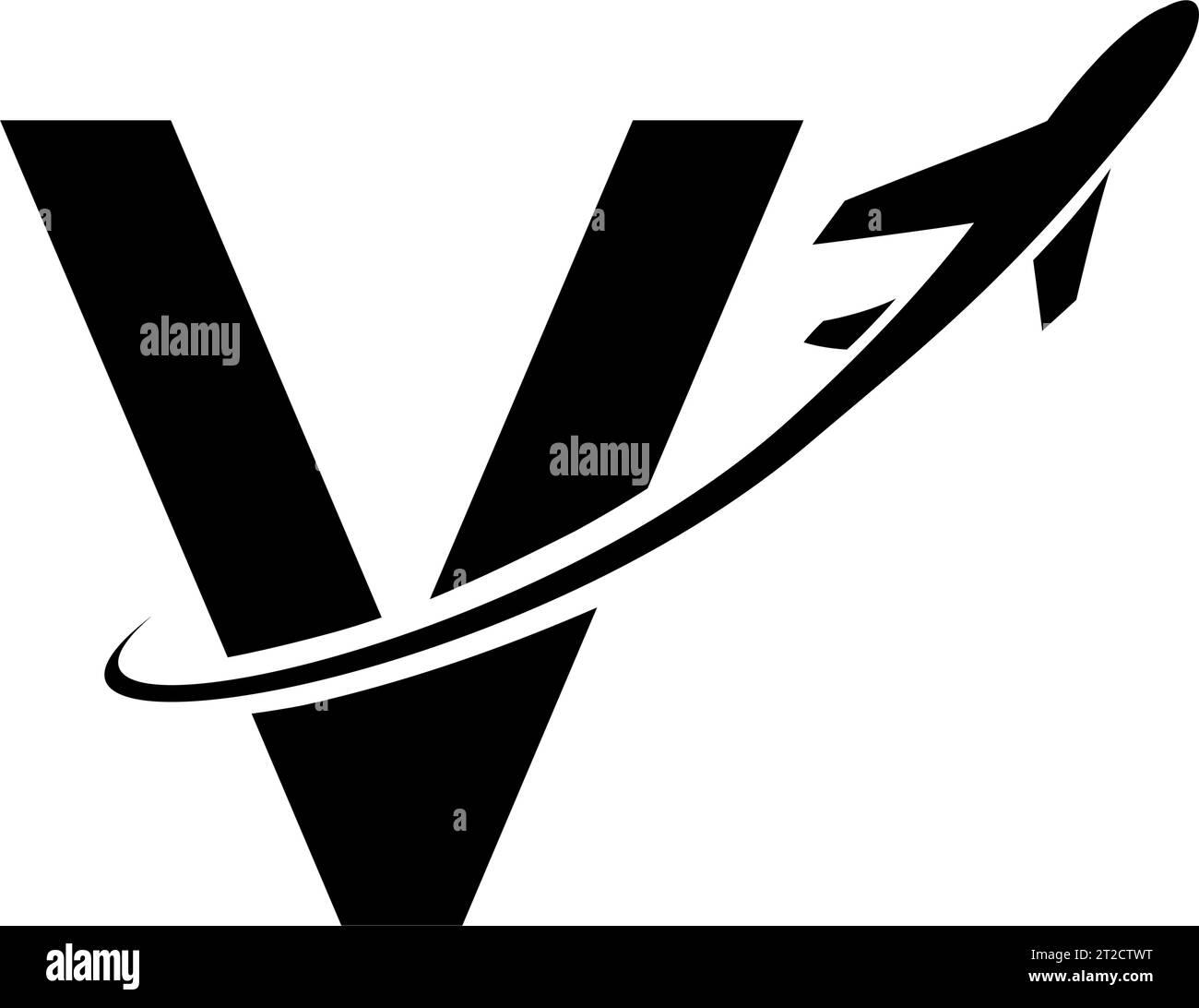 Black Lowercase Letter V Icon with an Airplane on a White Background ...