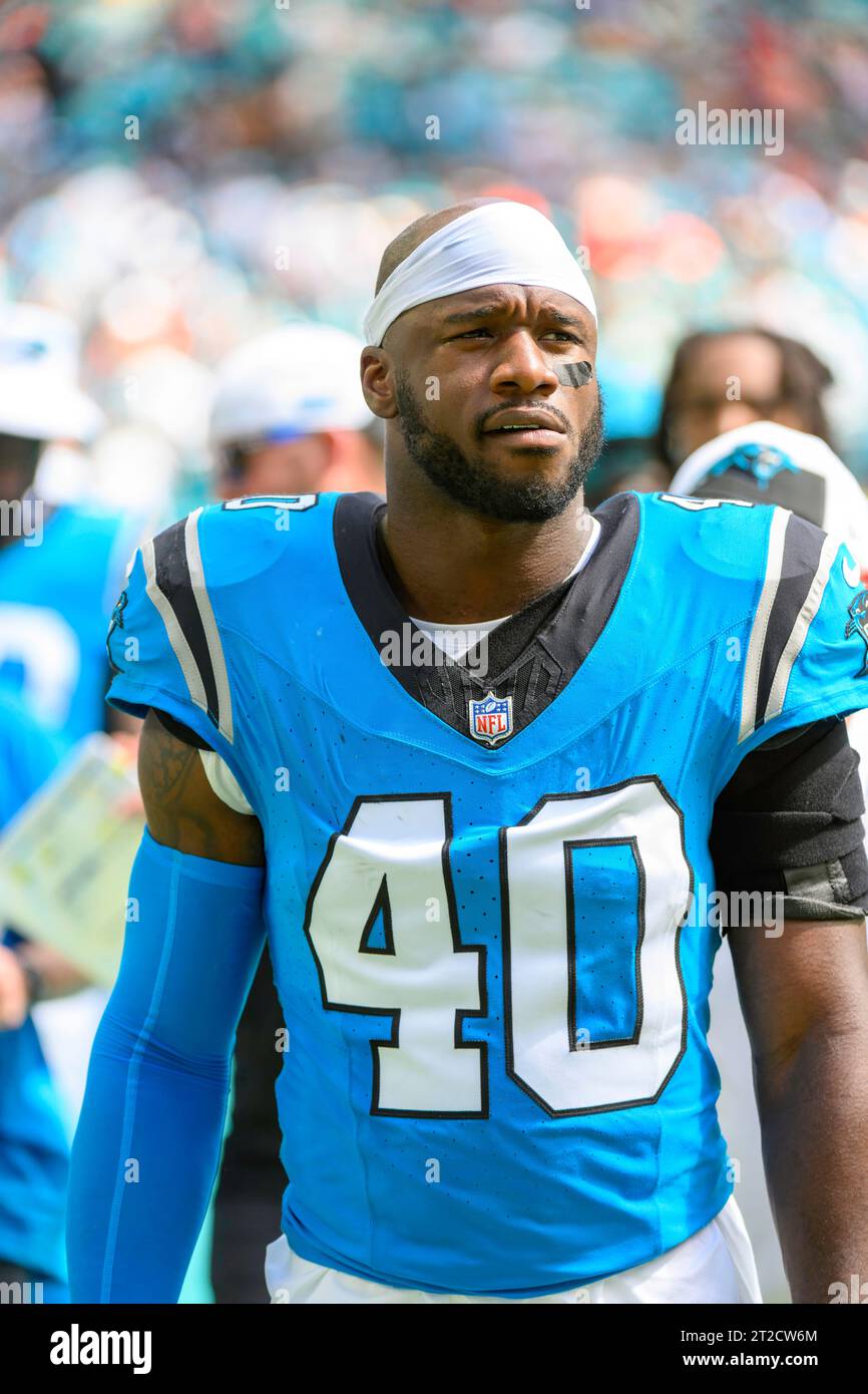 Carolina Panthers linebacker Deion Jones (40) walks off of the field ...