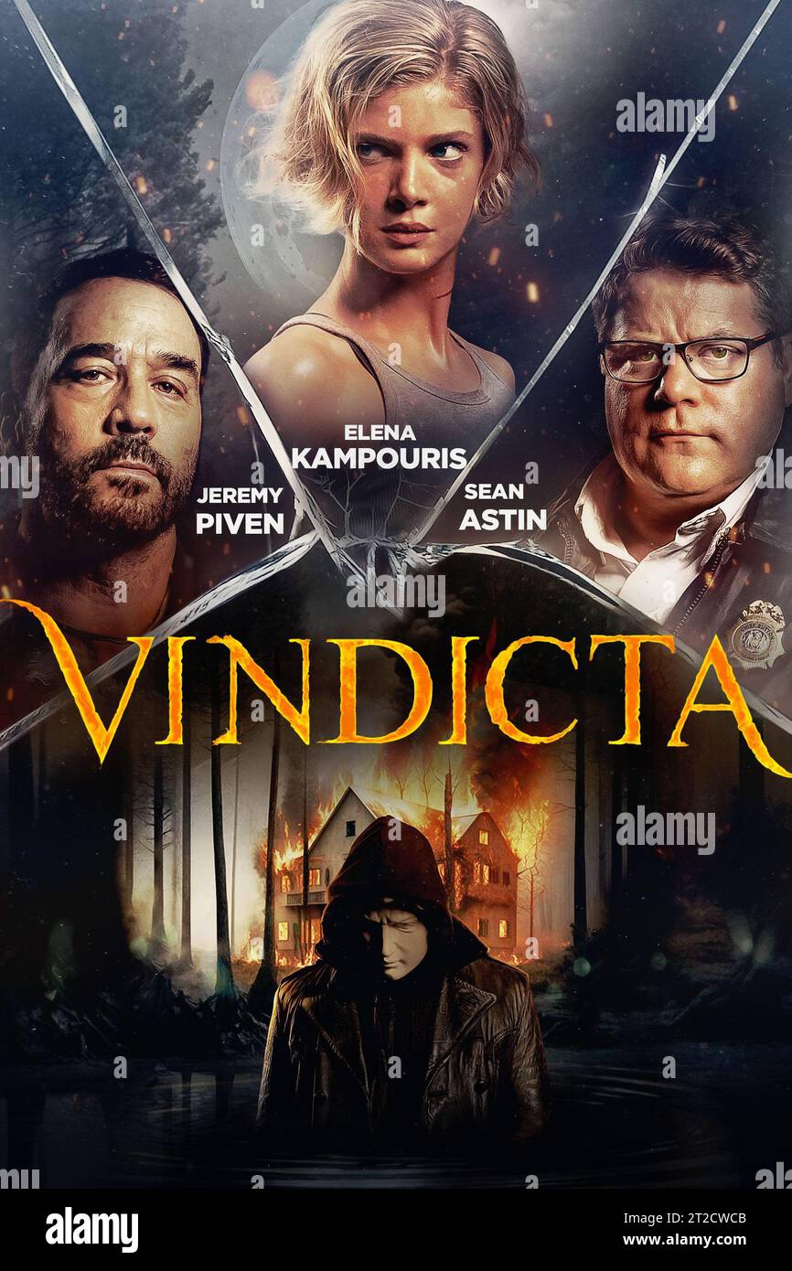VINDICTA, poster, from left: Jeremy Piven, Elena Kampouris, Sean Astin, 2023. © Paramount Global ...