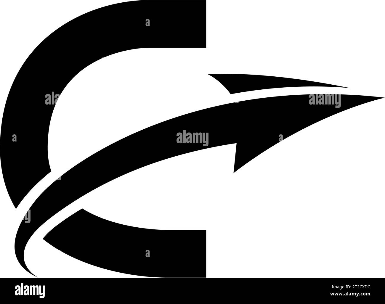 Black Uppercase Letter C Icon with an Arrow on a White Background Stock ...