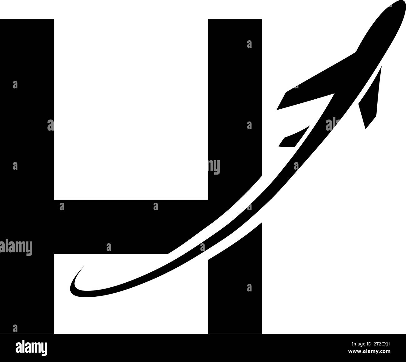 Black Uppercase Letter H Icon with an Airplane on a White Background ...