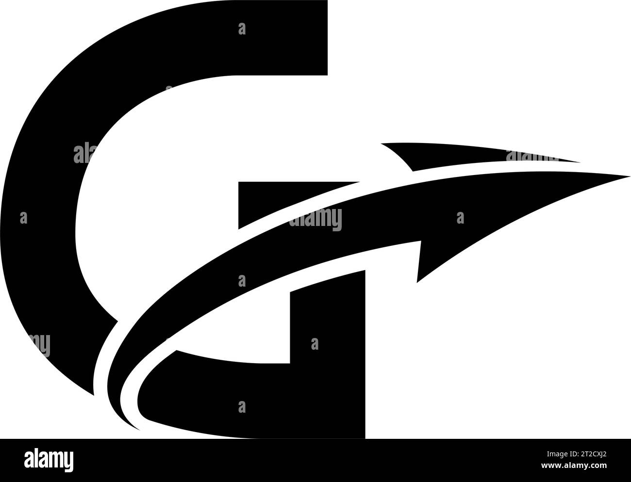Black Uppercase Letter G Icon with an Arrow on a White Background Stock ...