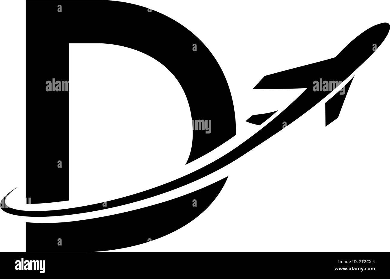 Black Uppercase Letter D Icon with an Airplane on a White Background ...