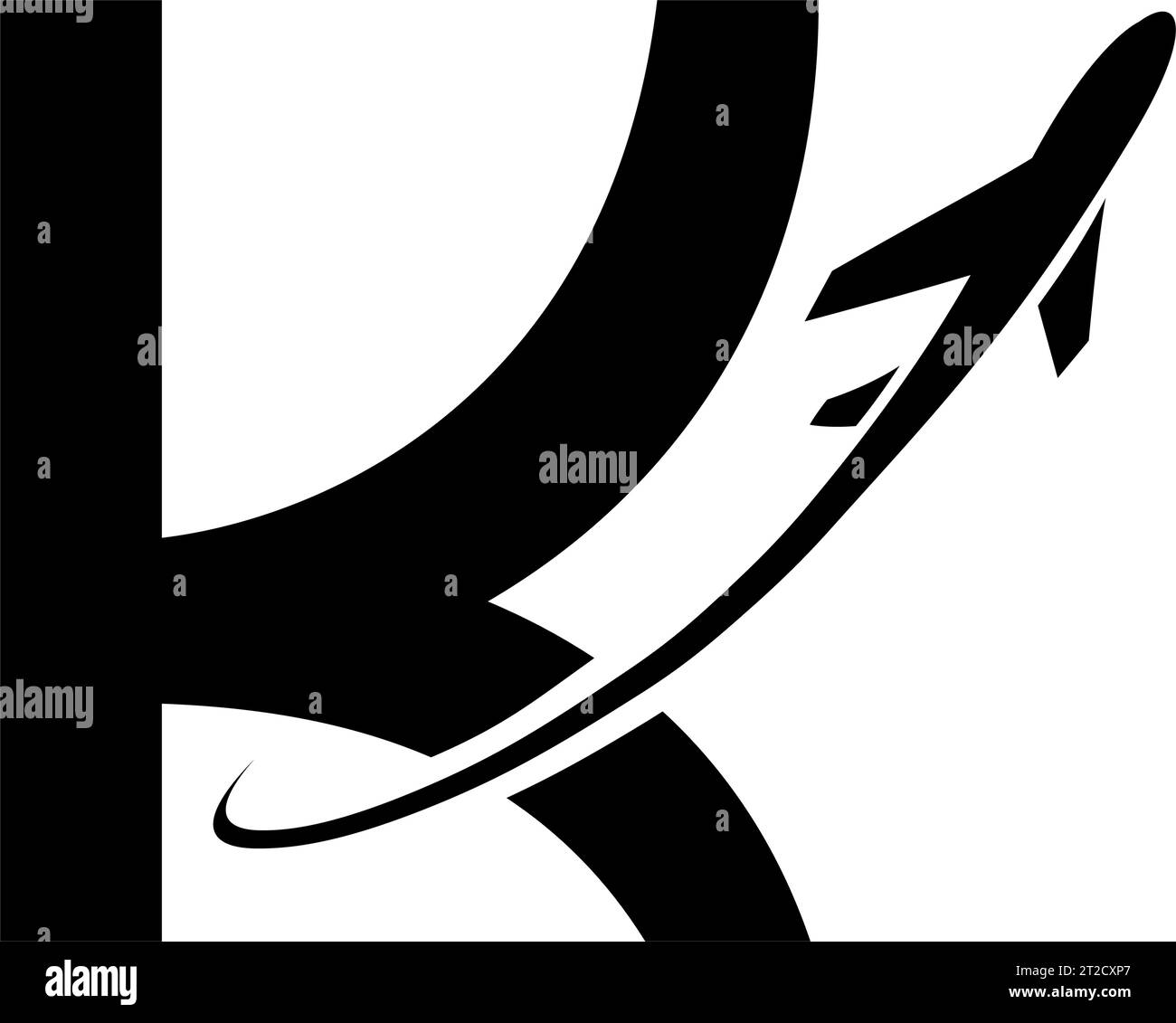 Black Uppercase Letter K Icon with an Airplane on a White Background ...