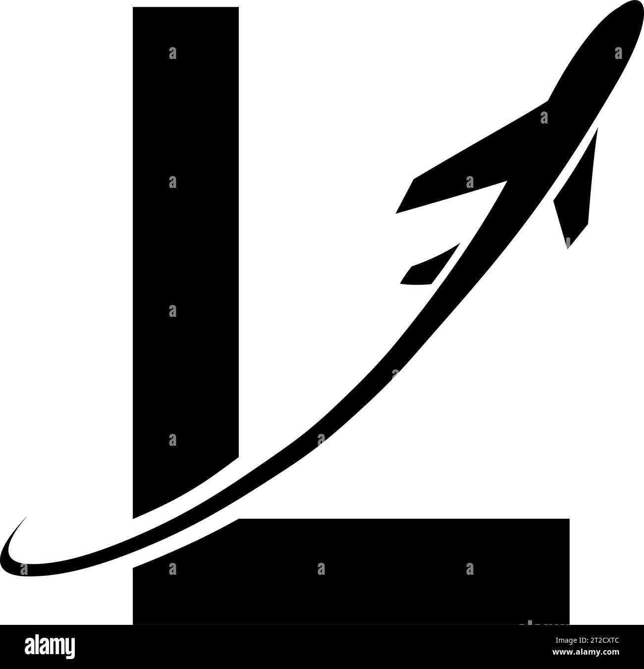 Black Uppercase Letter L Icon with an Airplane on a White Background ...