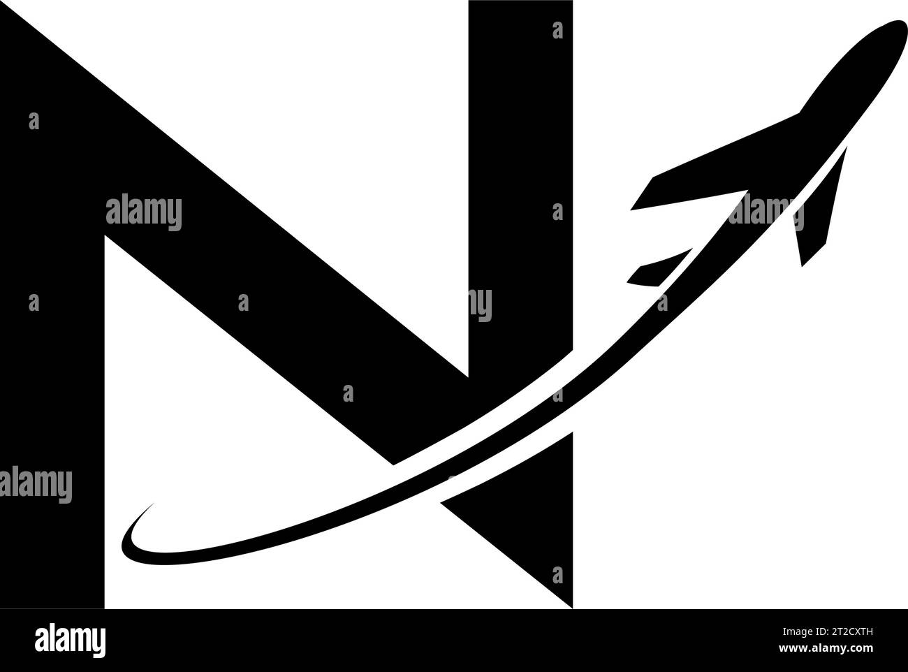 Black Uppercase Letter N Icon with an Airplane on a White Background ...