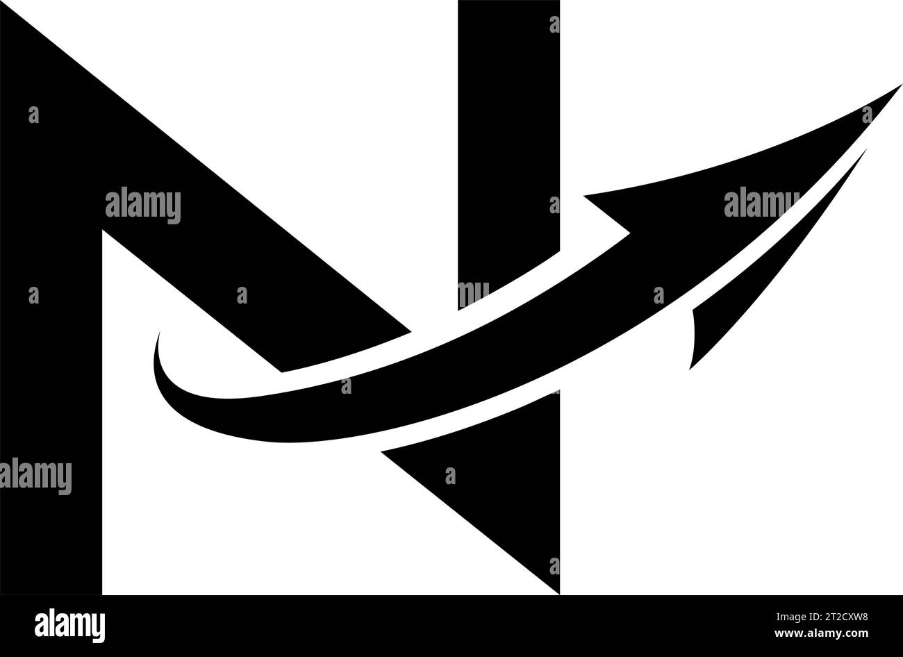 Black Uppercase Letter N Icon with an Arrow on a White Background Stock ...
