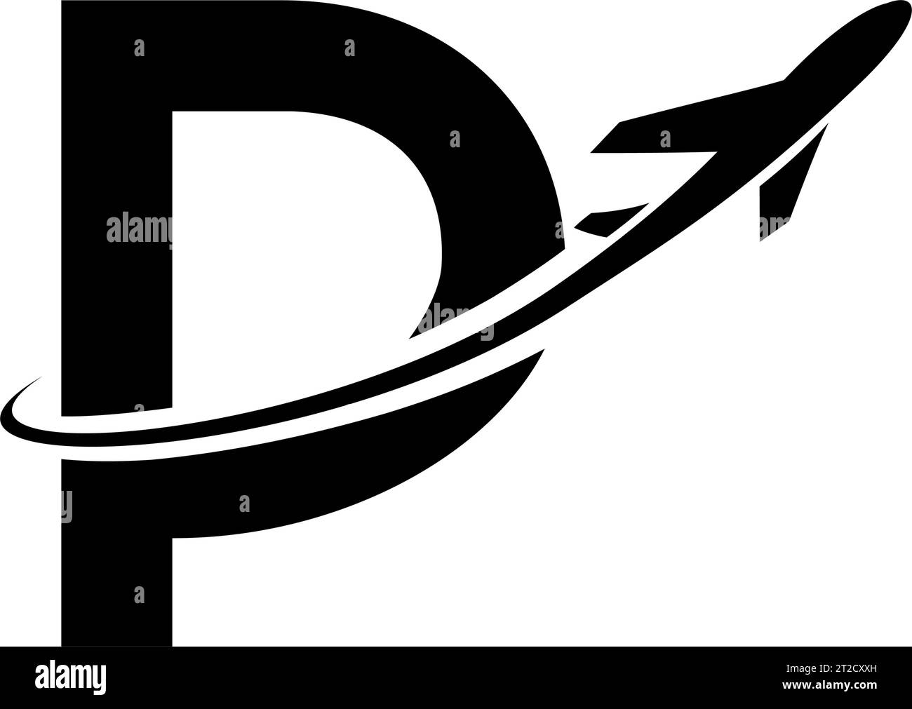 Black Uppercase Letter P Icon with an Airplane on a White Background ...