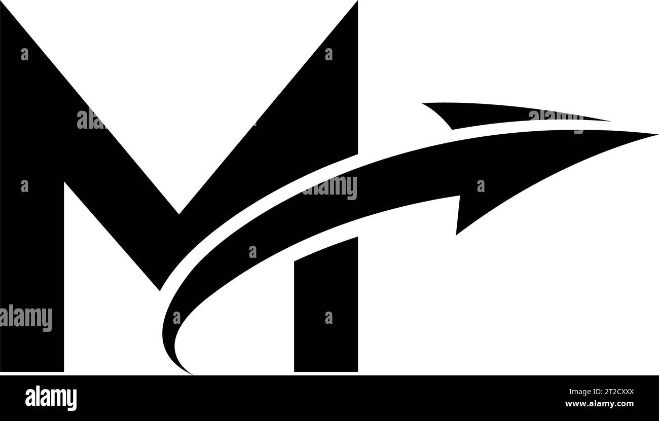 Black Uppercase Letter M Icon with an Arrow on a White Background Stock ...
