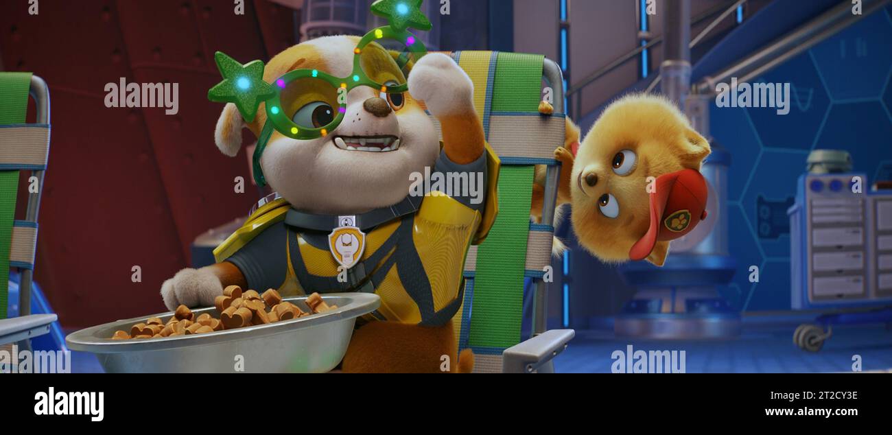 PAW PATROL: THE MIGHTY MOVIE, from left: Rubble (voice: Luxton ...