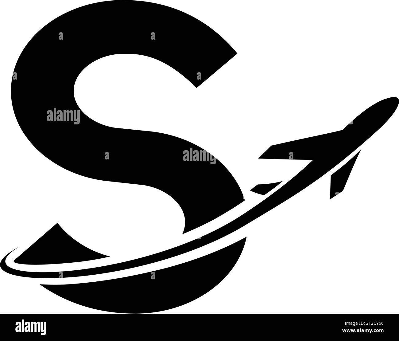 Black Uppercase Letter S Icon with an Airplane on a White Background ...