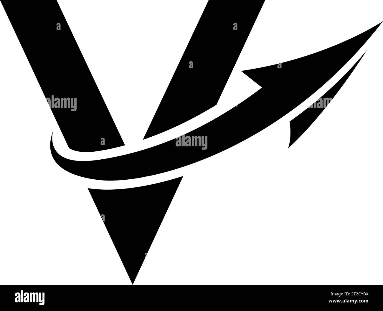 Black Uppercase Letter V Icon with an Arrow on a White Background Stock ...