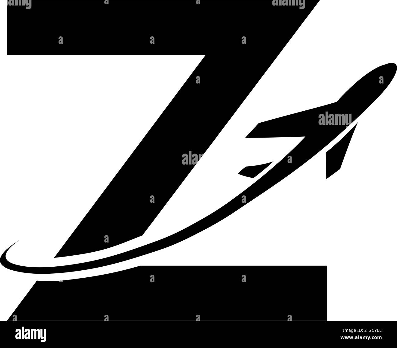 Black Uppercase Letter Z Icon with an Airplane on a White Background ...