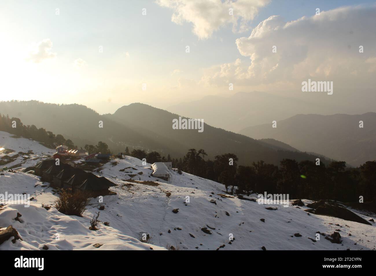 A view of the scenic Chandrashila trek trail in Uttarakhand, India ...