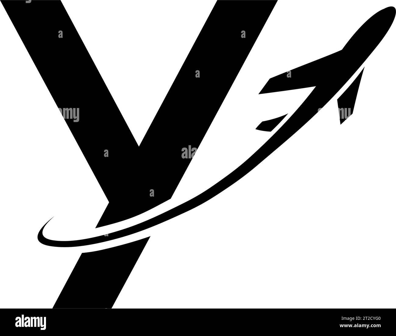 Black Uppercase Letter Y Icon with an Airplane on a White Background ...