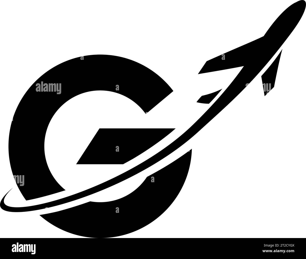 Black Uppercase Small Letter G Icon with an Airplane on a White ...