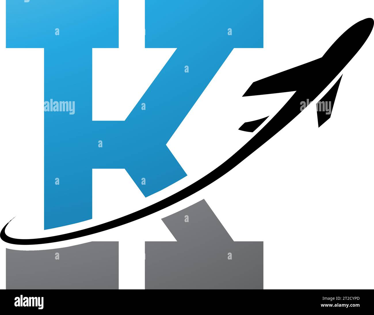 Blue and Black Antique Letter K Icon with an Airplane on a White ...