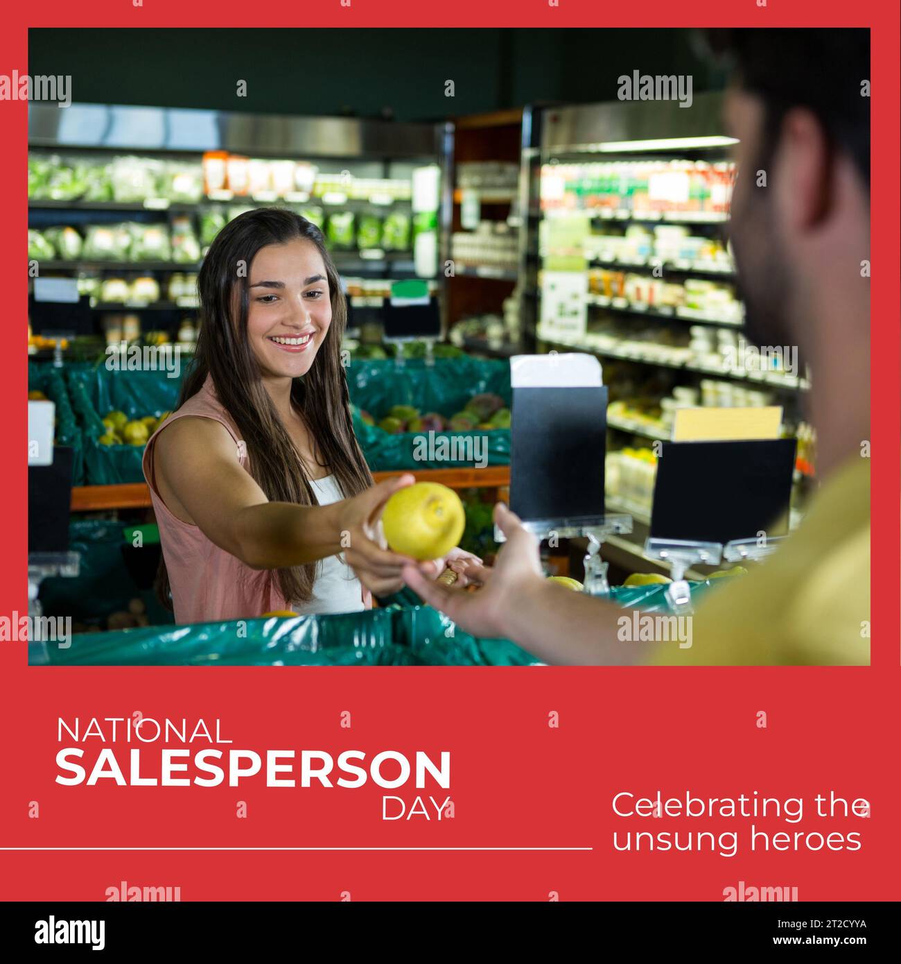 Composite of national salesperson day text and caucasian smiling woman ...
