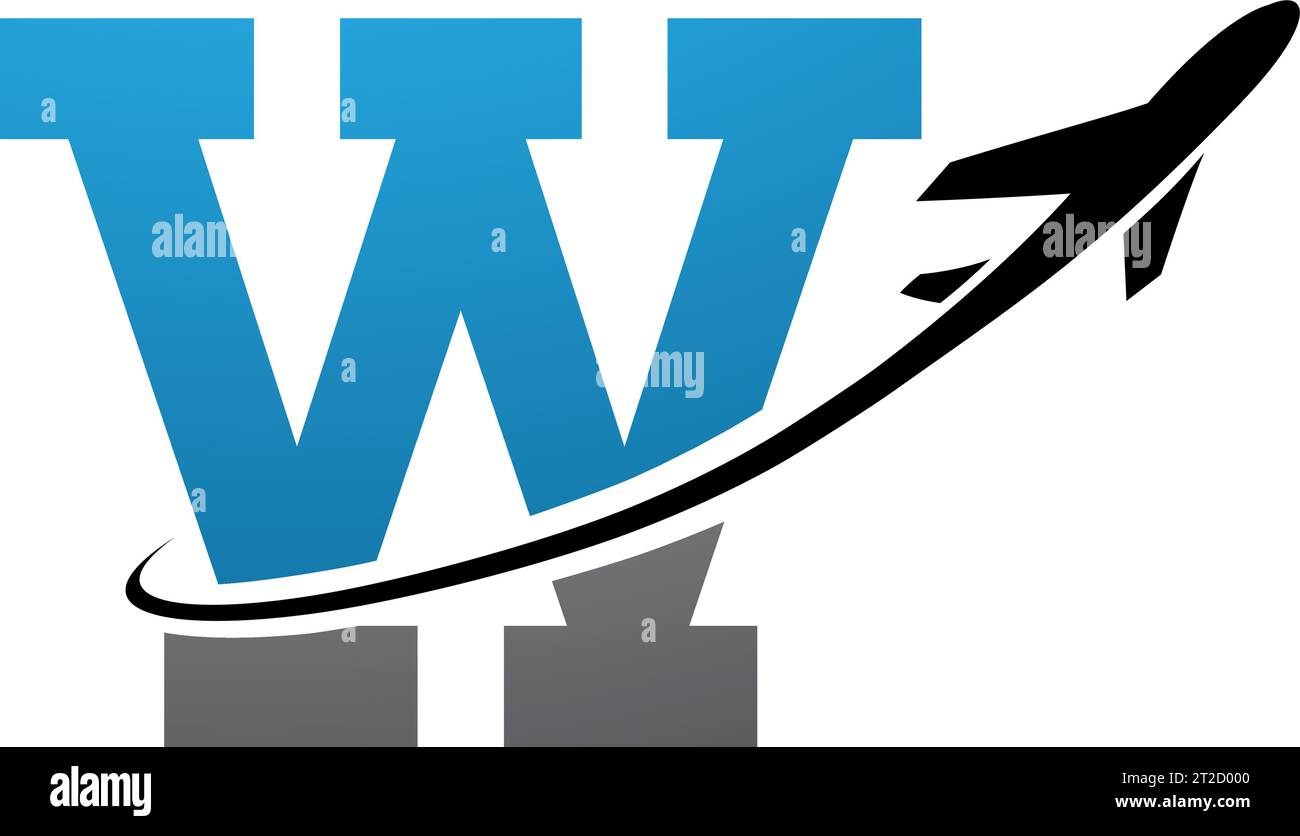 Blue and Black Antique Letter W Icon with an Airplane on a White ...