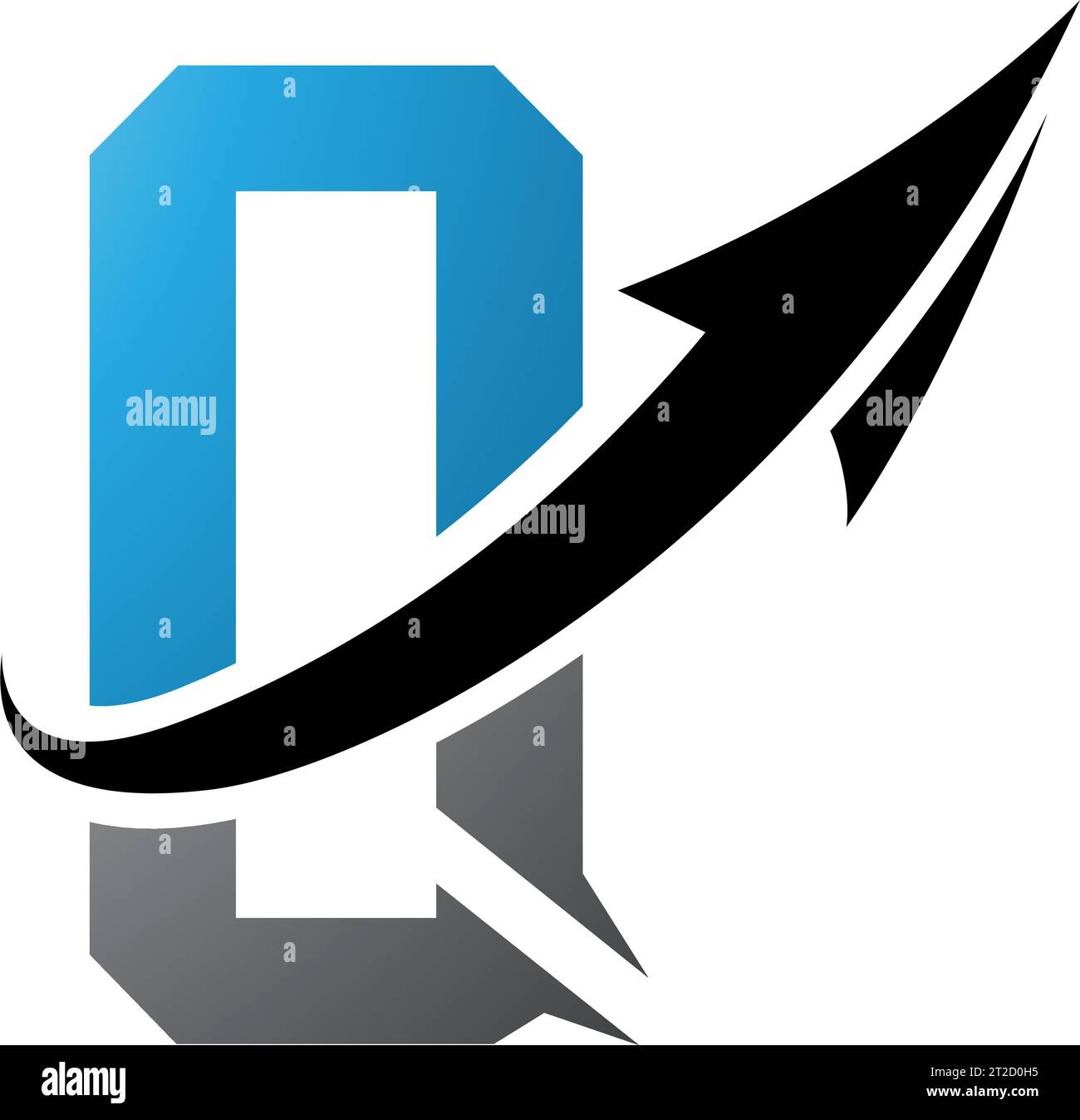 Blue and Black Futuristic Letter Q Icon with an Arrow on a White ...