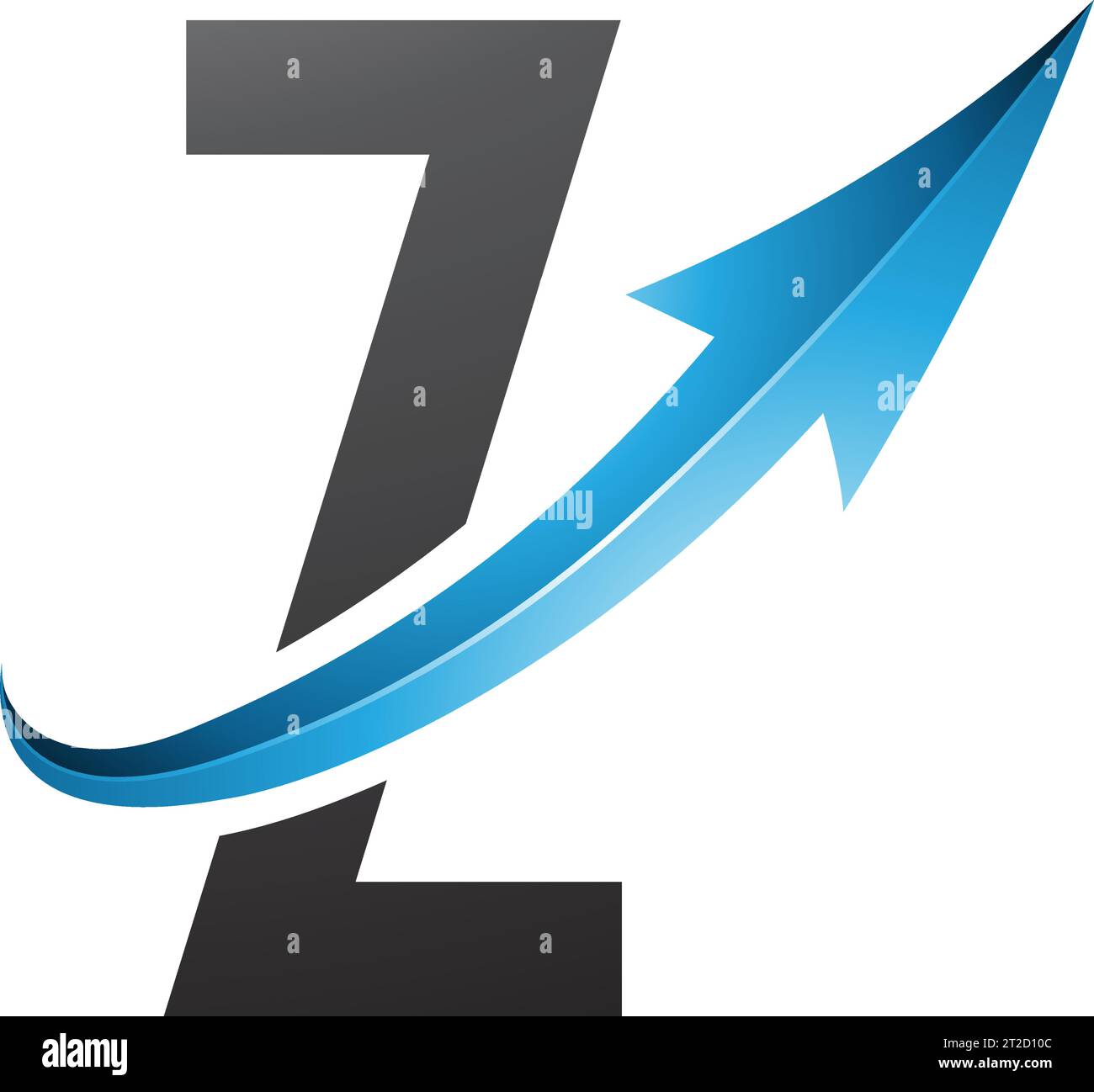 Blue and Black Futuristic Letter Z Icon with a Glossy Arrow on a White ...