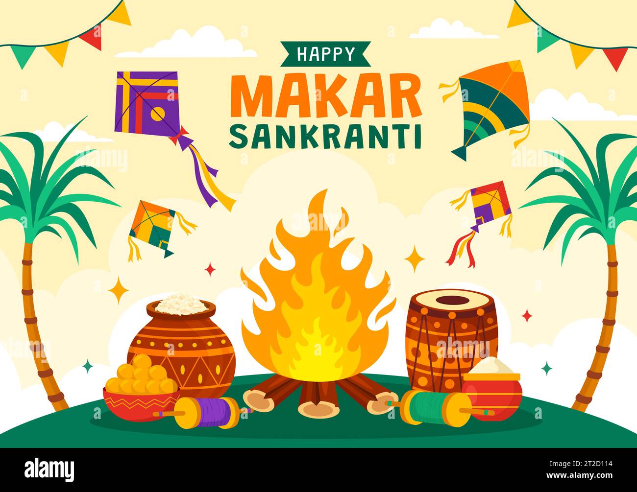 Makar Sankranti Vector Illustration. Translation the Harvest Festival ...