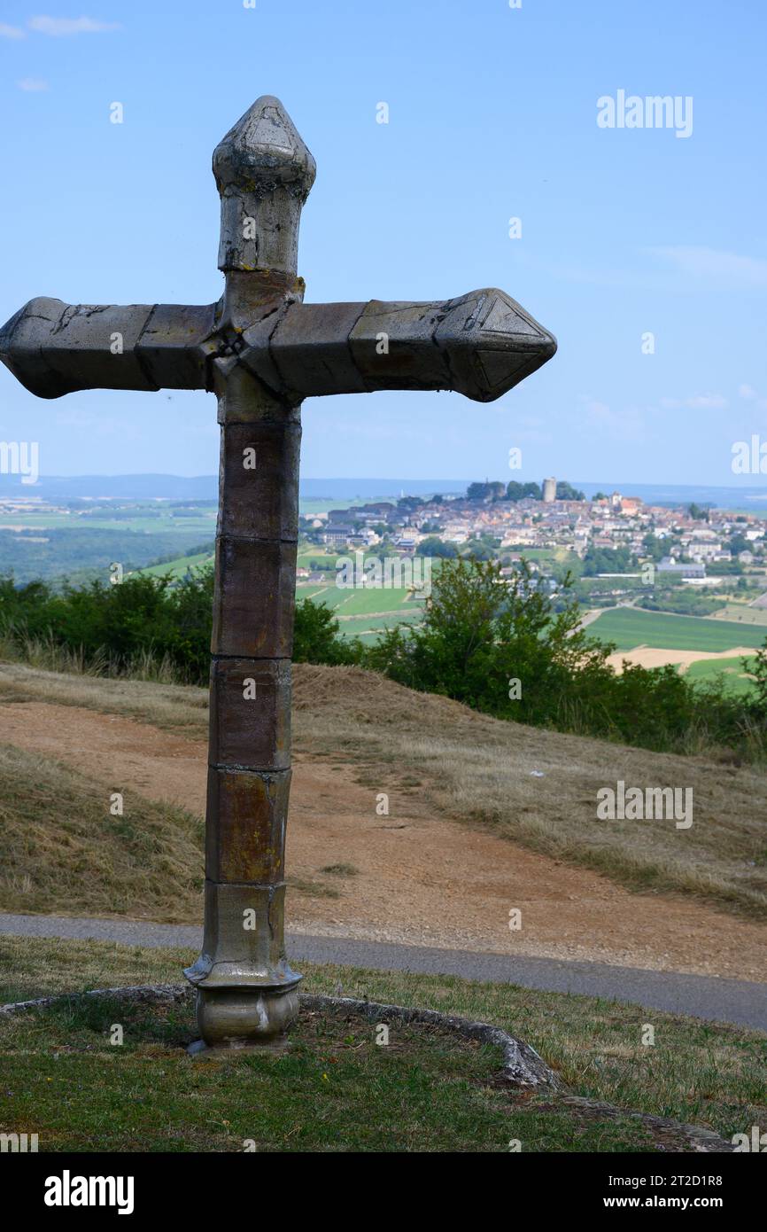 View on cross and Sancerre, medieval hilltop town in Cher department ...