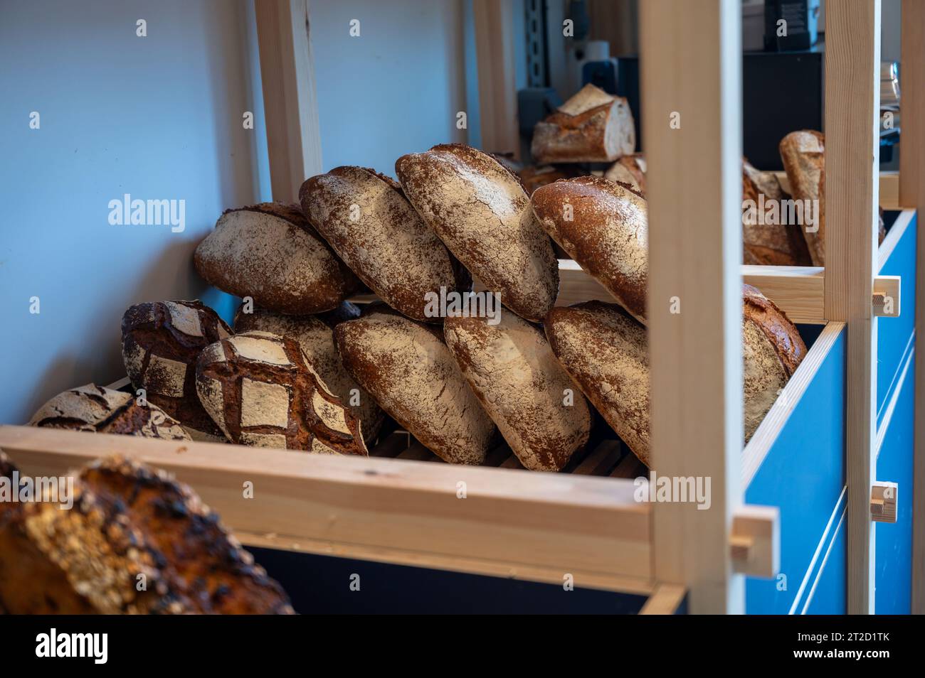 French artisan bakery in Bordeaux, rye and wheat bread and baguettes ...