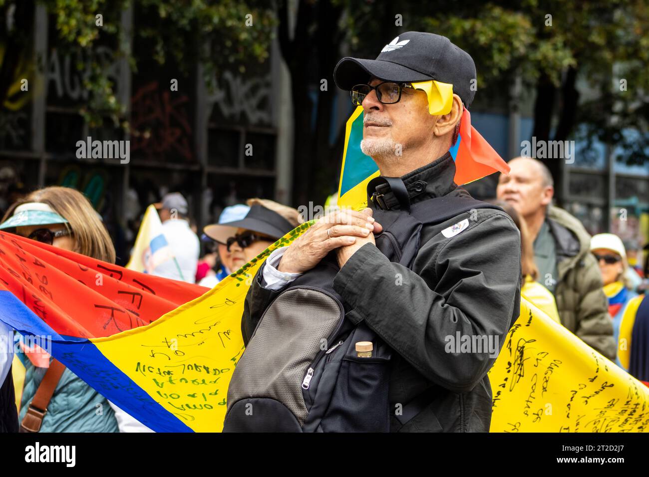 Bogota, Colombia - 18 October 2023. Peaceful protest of the members of ...