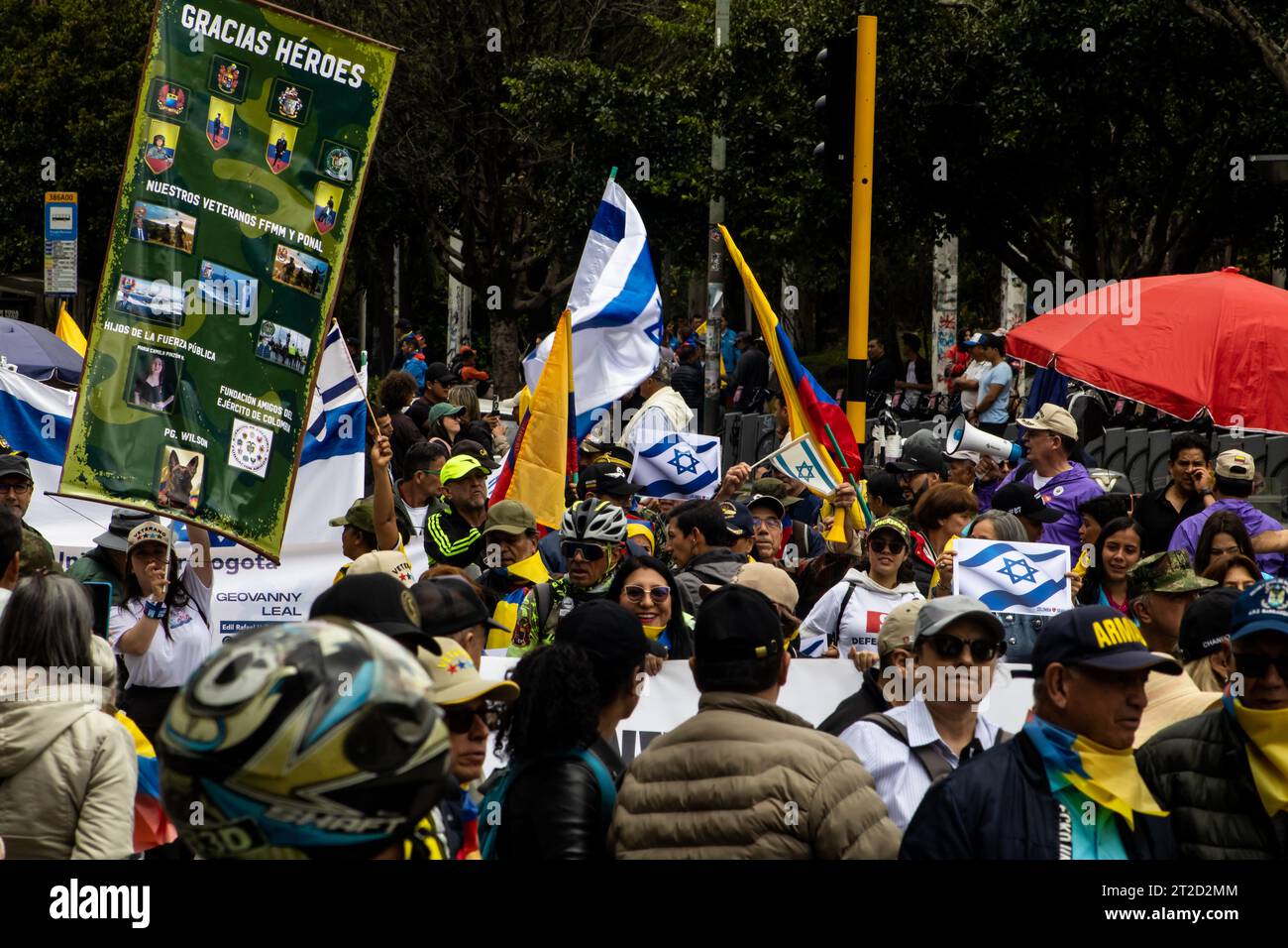 Bogota, Colombia - 18 October 2023. Israel flag at the peaceful protest ...
