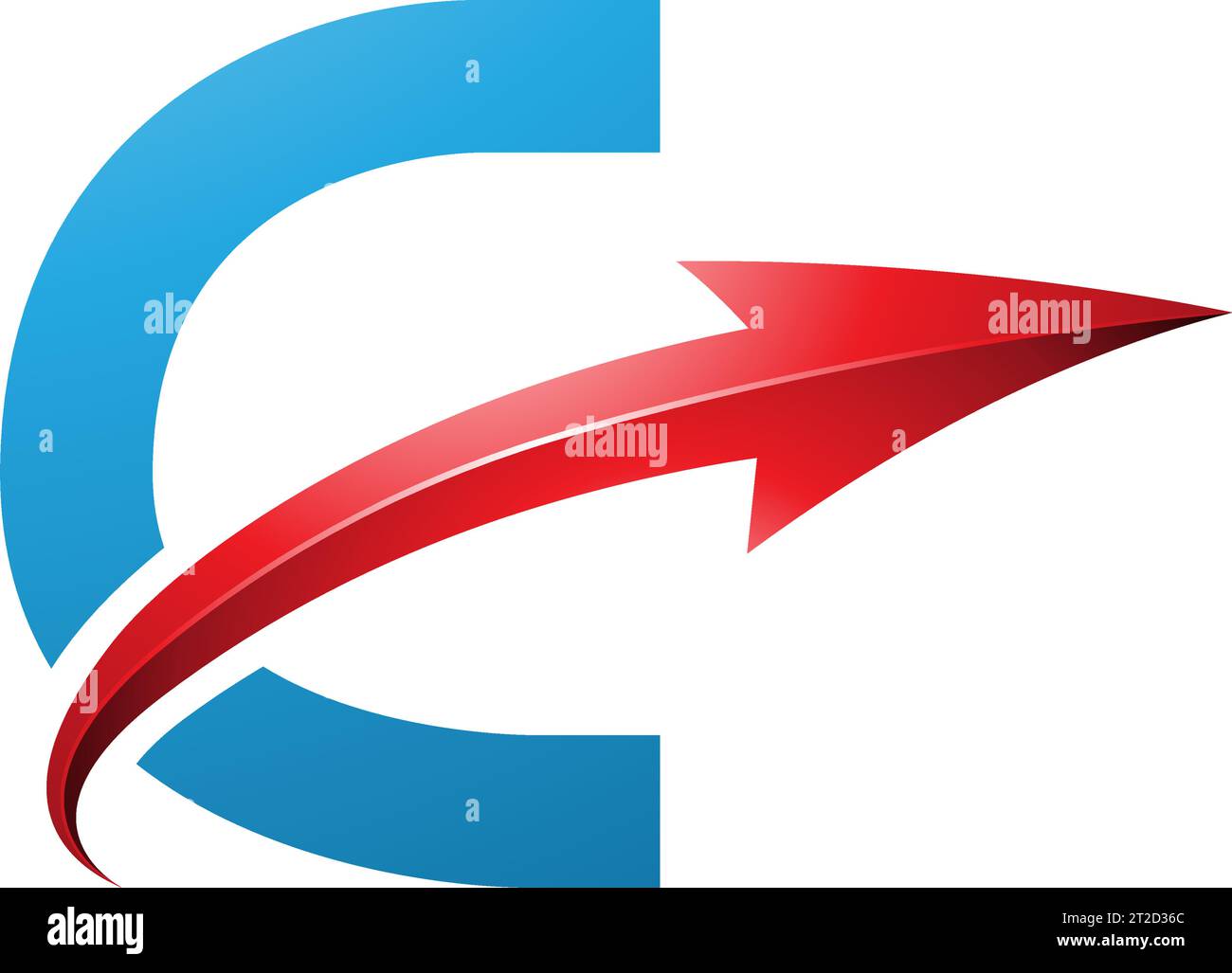 Blue and Red Uppercase Letter C Icon with a Glossy Arrow on a White ...